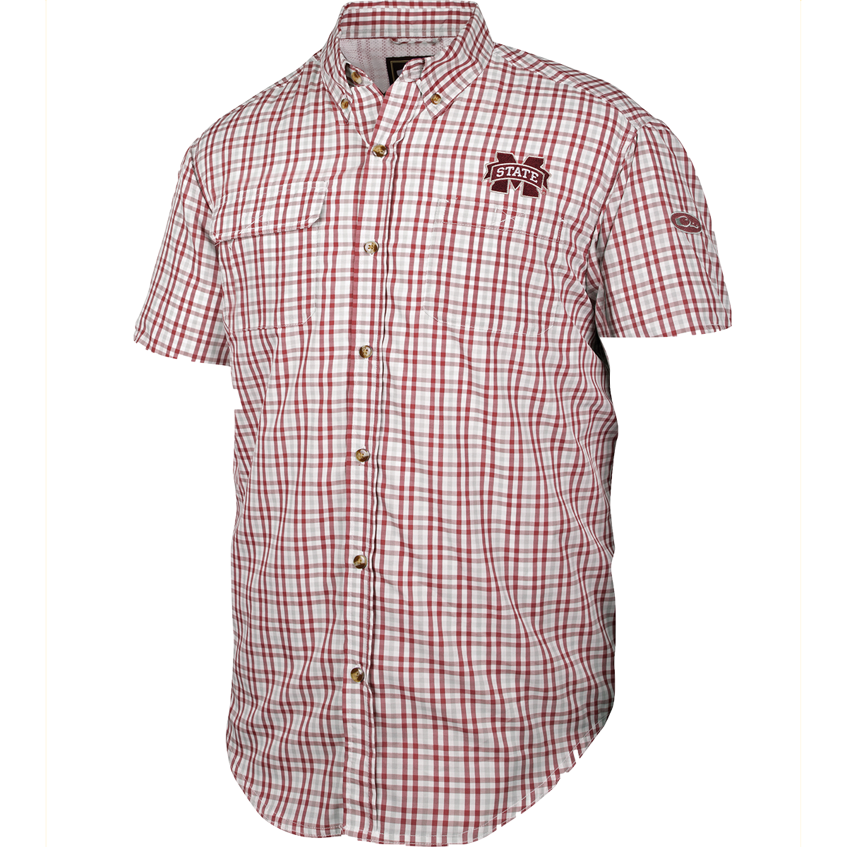 Mississippi State Gingham Plaid Wingshooter Shirt S/S - Maroon/Grey / Small