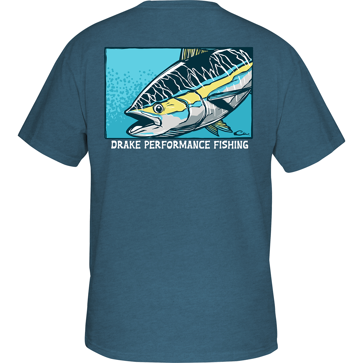 Drake Gliding Tuna Performance Fishing Tee - Blue Slate / Large