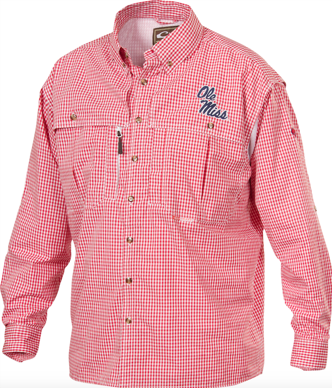 Drake Ole Miss Plaid Long Sleeve Shirt - Red / Small